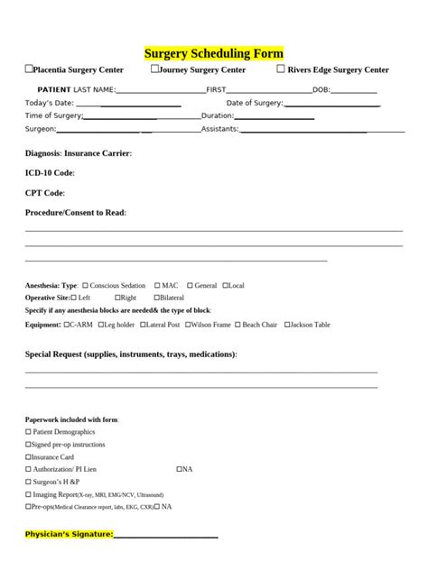 Surgery Scheduling Form 2 4 Pdf