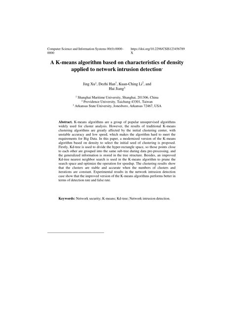 Pdf A K Means Algorithm Based On Characteristics Of Density Applied To Network Intrusion Detection