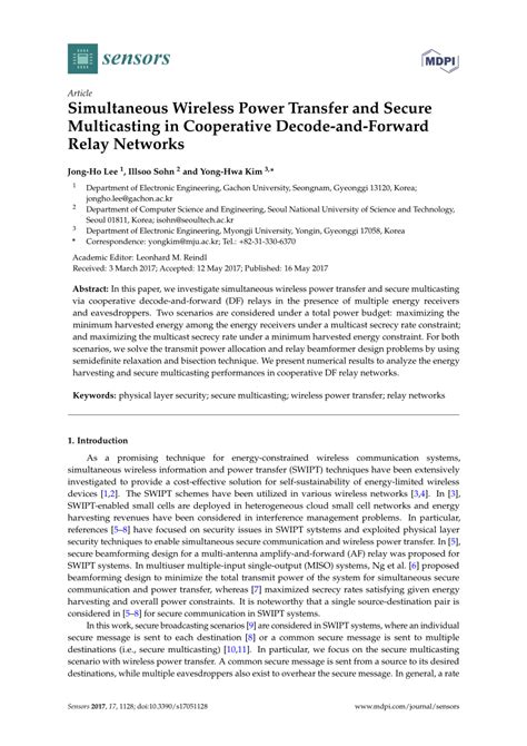Pdf Simultaneous Wireless Power Transfer And Secure Multicasting In Cooperative Decode And