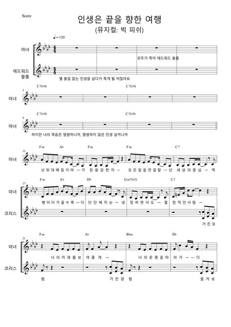 뮤지컬 빅 피쉬 인생은 끝을 향한 여행 Sheet By Taehyun Taylor Lee