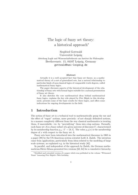 Pdf The Logic Of Fuzzy Set Theory A Historical Approach