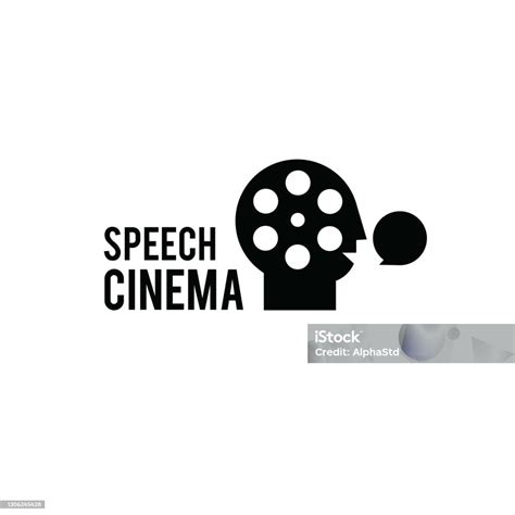 스피치 시네마 스튜디오 영화 영화 시네마토그래피 필름 제작 개념 인간 머리 버블 채팅 로고 디자인 벡터 아이콘 일러스트 고립 된 흰색 배경 감독에 대한 스톡 벡터 아트 및