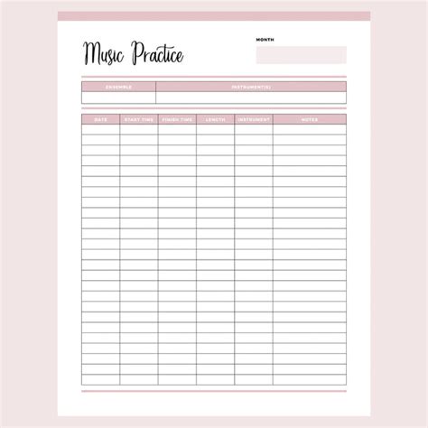printable music practice tracker instant download pdf a4 and us letter plan print land