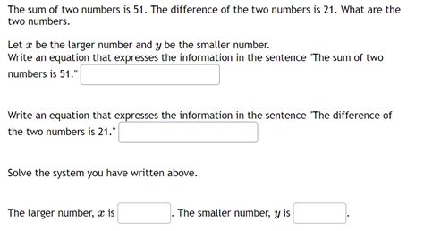 solved the sum of two numbers is 51 the difference of the