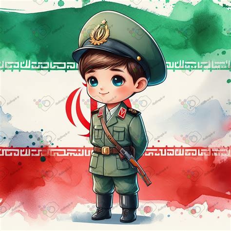 بک گراند کودکانه پسر بچه ایرانی با لباس نظامی ایستاده جلوی پرچم ایران کد 43892 ویژه عکس گراف