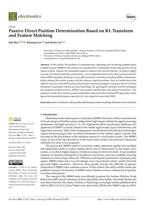 Pdf Passive Direct Position Determination Based On Kl Transform And Feature Matching