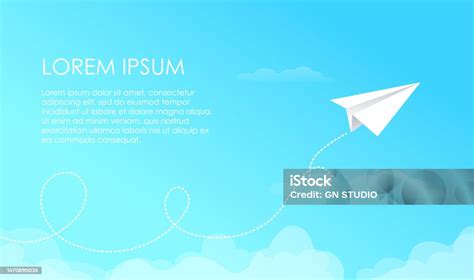 종이 비행기가 구름과 함께 하늘 높이 날고 있습니다 메일과 메시지의 개념입니다 벡터 그래픽 그림 하늘에 대한 스톡 벡터 아트 및