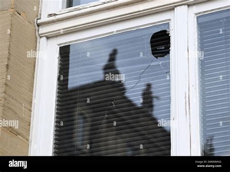 Stuttgart Germany 23rd Feb 2024 A Smashed Window Pane At The New Palace In Stuttgart