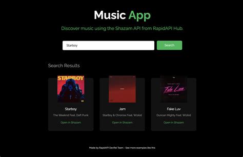 how to build a music app app using shazam api and next js