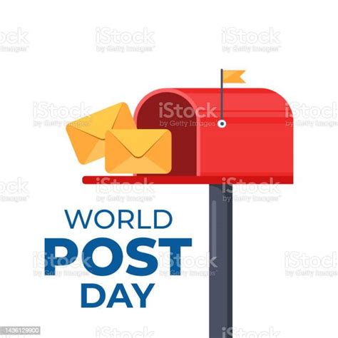 세계 포스트 데이 디자인 템플릿 인사말 카드 배너 또는 인쇄를위한 디자인 깃발을 올린 사서함 열린 문과 글자가 안에 있습니다
