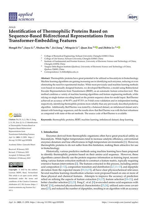 pdf identification of thermophilic proteins based on sequence based bidirectional