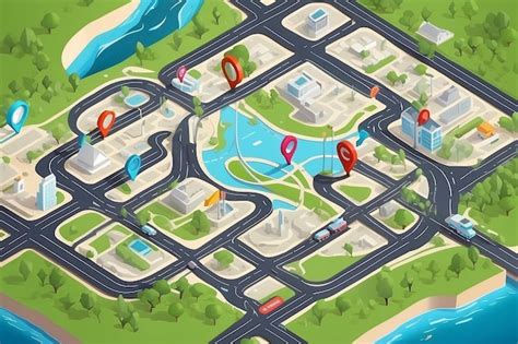 Premium Photo Destinations Isometric Gps Tracking Map Track Navigation Pin On Street Maps