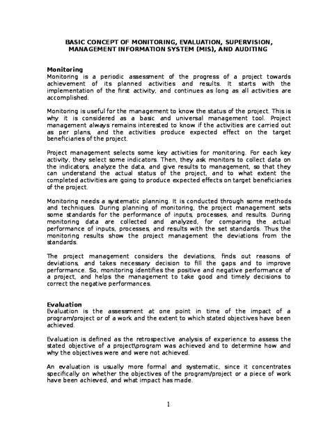Doc Basic Concept Of Monitoring Evaluation Supervision Management Information System Mis