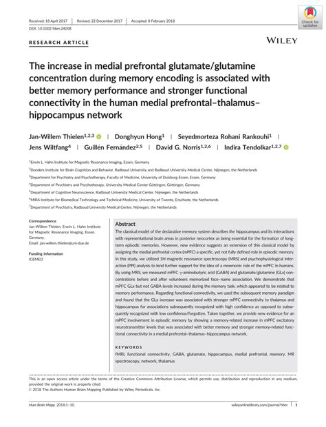 Pdf The Increase In Medial Prefrontal Glutamateglutamine Concentration During Memory Encoding