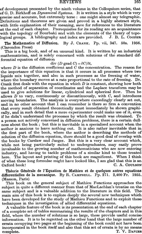 The Mathematics Of Diffusion By J Crank Pp Vii 347 50s 1956