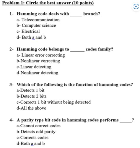 Solved Problem 1 Circle The Best Answer 10 Points 1 Chegg