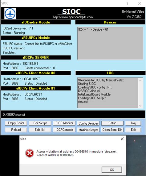 SIOC Access Violation On Win 10 Home Cockpit Builders Microsoft