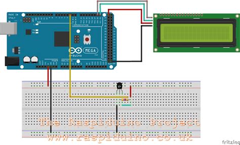 Single Thermometer With Results Displayed On Lcd The Raspiduino Project