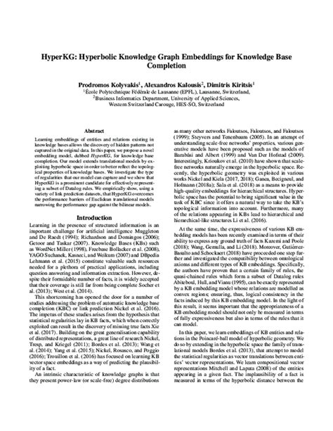 Pdf Hyperkg Hyperbolic Knowledge Graph Embeddings For Knowledge Base