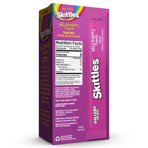 Skittles Sugar Free Wild Berry Punch Gallons To Go Powdered Drink Mix