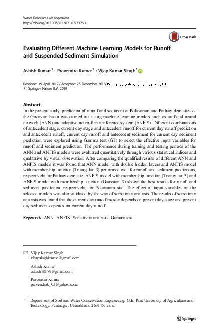 Pdf Evaluating Different Machine Learning Models For Runoff And