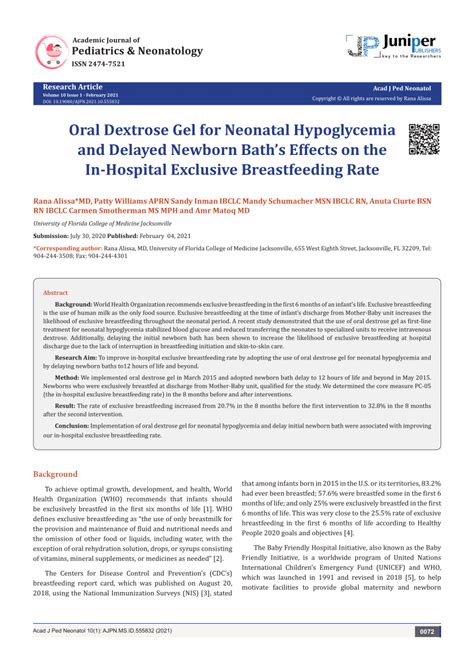 Pdf Oral Dextrose Gel For Neonatal Hypoglycemia And Delayed Newborn