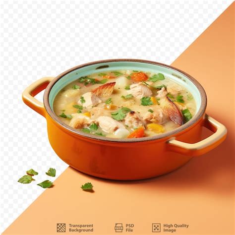 Кастрюля с супом, а на ней кастрюля с куриным супом. | Премиум PSD Файл