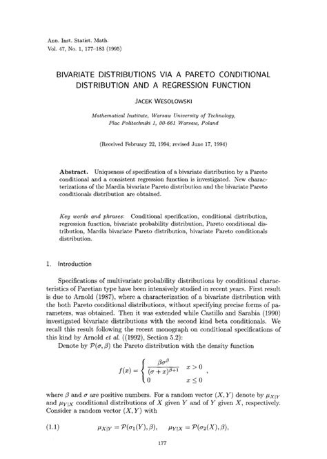 Pdf Bivariate Distributions Via A Pareto Conditional Distribution And A Regression Function