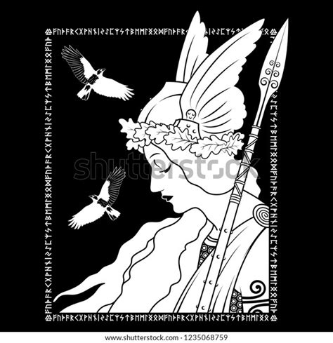 Valkyrie Two Raven Illustration Scandinavian Mythology Stock Vector