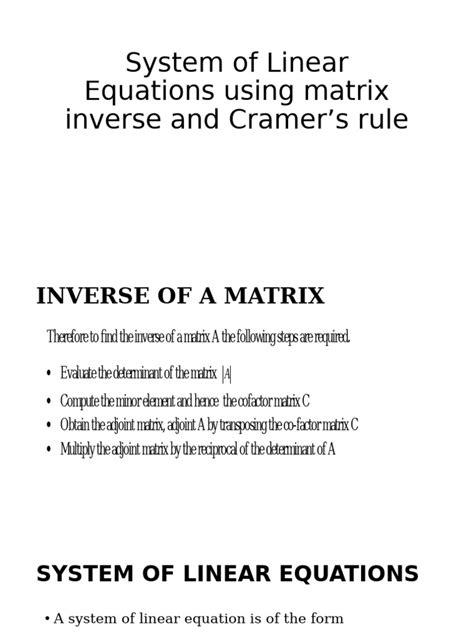 system of linear equations using matrix inverse and cramer s rule pdf