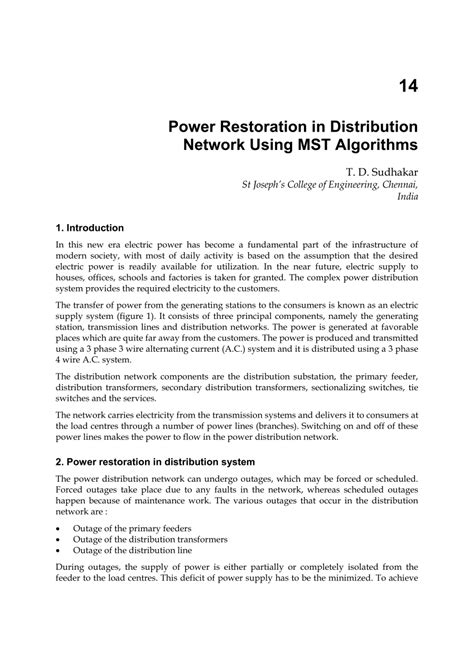 Pdf Power Restoration In Distribution Network Using Mst Algorithms