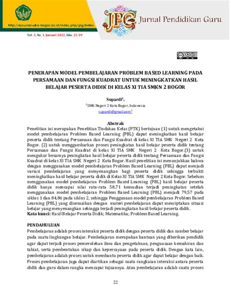 Pdf Penerapan Model Pembelajaran Problem Based Learning Pada