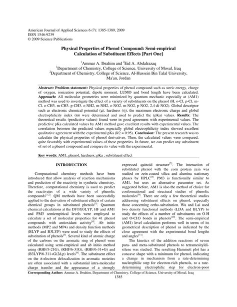 Pdf Physical Properties Of Phenol Compound Semi Empirical Calculation Of Substituent Effects