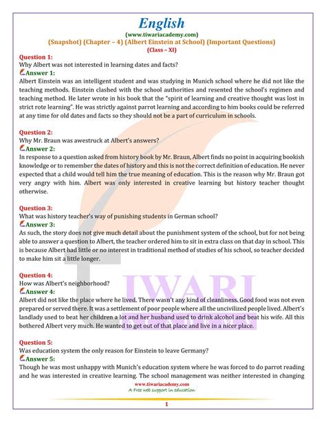 Class 11 English Snapshot Chapter 4 Important Question Albert Einstein