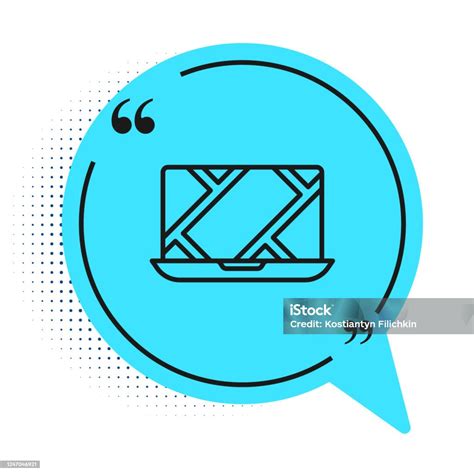 흰색 배경에 격리 된 도시지도 탐색 아이콘의 검은 선 인포 그래픽 노트북 앱 인터페이스 개념 디자인 지리적 위치 개념입니다 파란색 음성 풍선 기호입니다 벡터 일러스트레이션