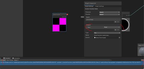 custom function error upon output variable creation unity engine