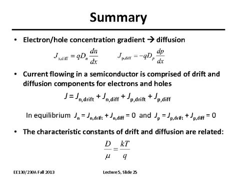 Lecture 5 Outline Semiconductor Fundamentals Contd Carrier Diffusion