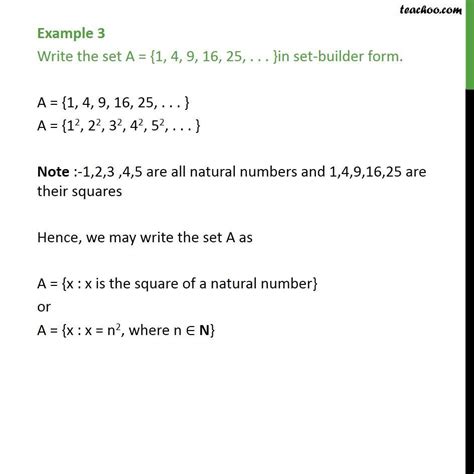 Example 3 Write A 1 4 9 16 25 In Set Builder