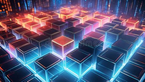 Vibrant Digital Grid Of Neon Cubes Pulsating With Energy Stock Illustration Illustration Of