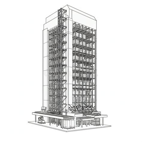 Architectural Wireframe Illustration Of A High Rise Building The