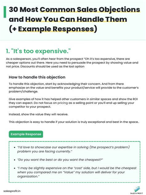 30 Most Common Sales Objections How You Can Handle Them Example Responses Pdf Decision