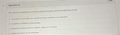 Solved Question 6the Classical Complement Activation Pathway