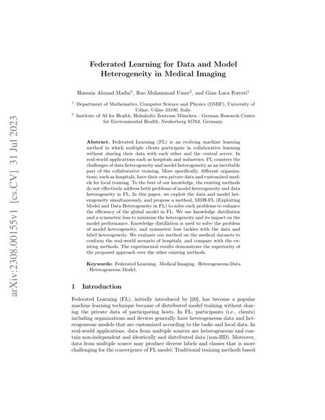 Pdf Federated Learning For Data And Model Heterogeneity In Medical Imaging