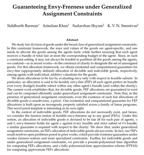 Arindam Khan On Linkedin Research Fairdivision Algorithms Envyfree