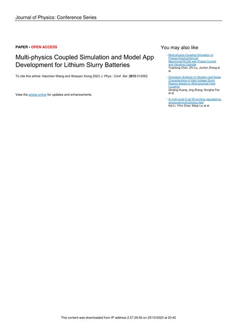 Pdf Multi Physics Coupled Simulation And Model App Development For