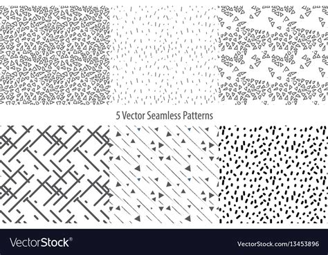 Set Of Monochrome Geometric Patterns Seamless Vector Image