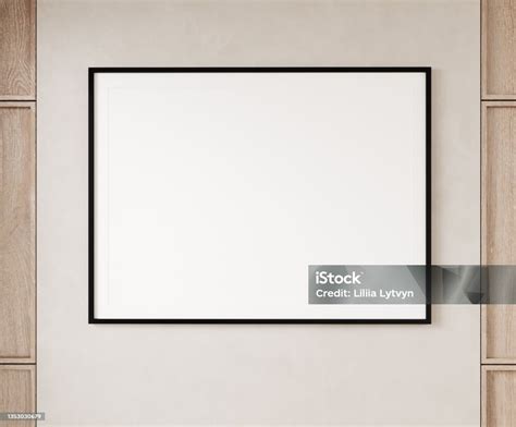 나무 패널베이지 벽에 걸려 있는 빈 사각형 검은색 줄 지어 의 사진 프레임 3d 일러스트레이션 0명에 대한 스톡 사진 및 기타 이미지 Istock