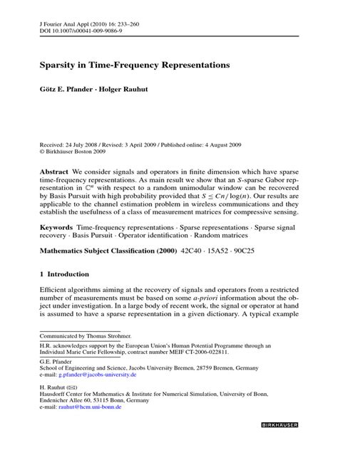 Sparsity In Time Frequency Representations Pdf Matrix Mathematics