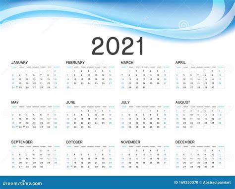Plantilla Vectorial Calendario 2021 Diseño Simple Mínimo Organizador