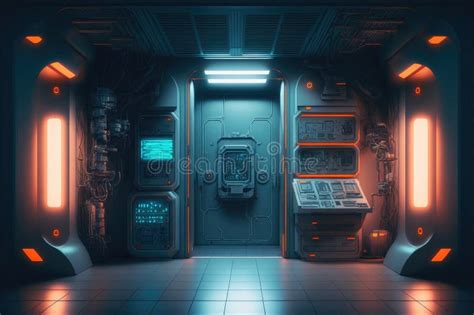 Abstract In Futuristic Interior Of Spaceship With Power Generative Technology Stock